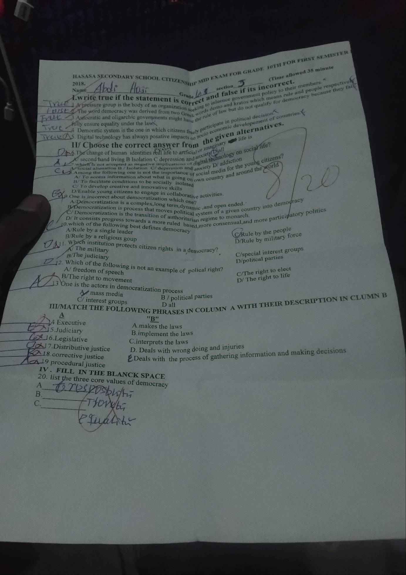 Résolu :HasasA SECONDARY SCHOOL CITIZENSHIp miD exam for grADe 10TH fOR ...