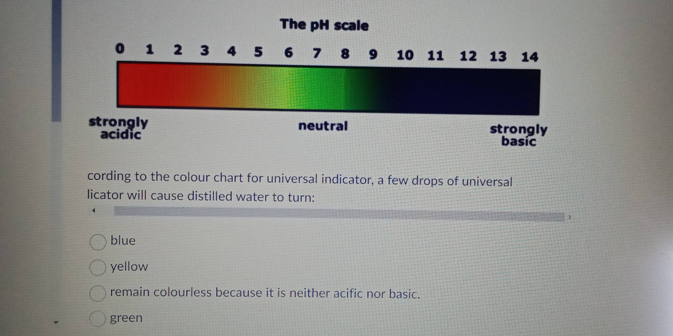 Solved: The pH scale 0 1 2 3 4 5 6 7 8 9 10 11 12 13 ₹14 strongly ...