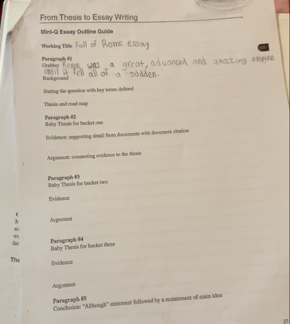 Solved: From Thesis to Essay Writing Mini-Q Essay Outline Guide Working ...