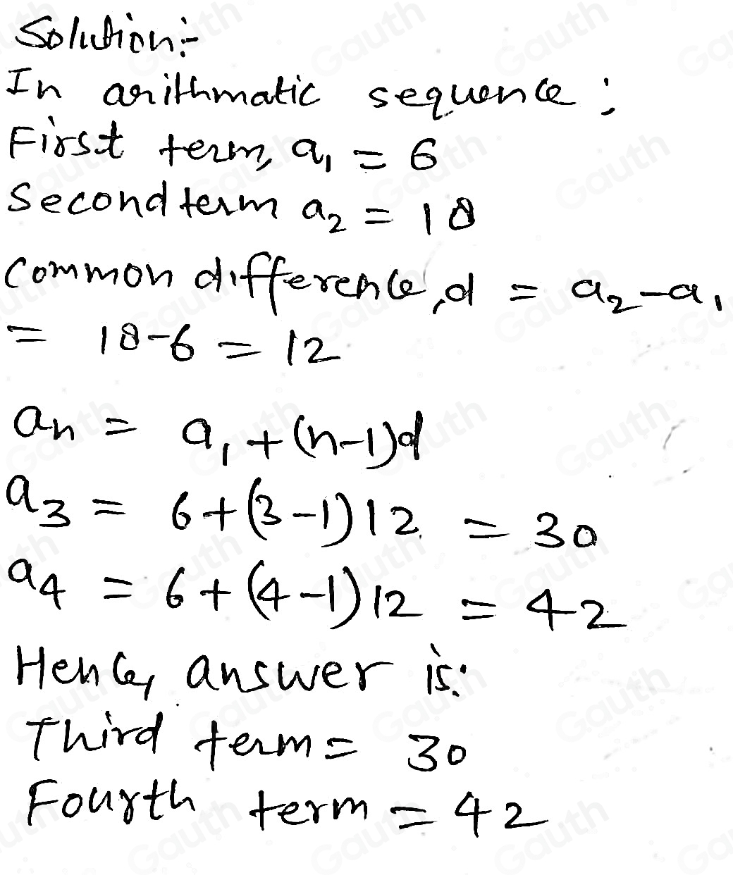Solved: The first term in an arithmetic sequence is 6. The second term ...