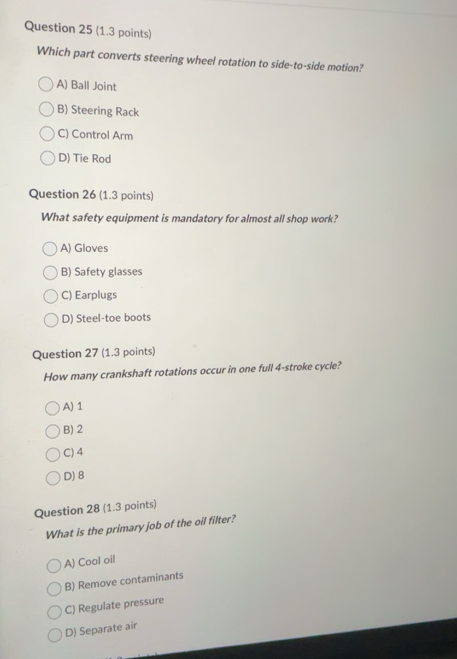 Solved: Which part converts steering wheel rotation to side-to-side ...