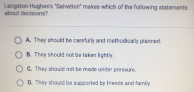 Solved: Langston Hughes's "Salvation" makes which of the following ...