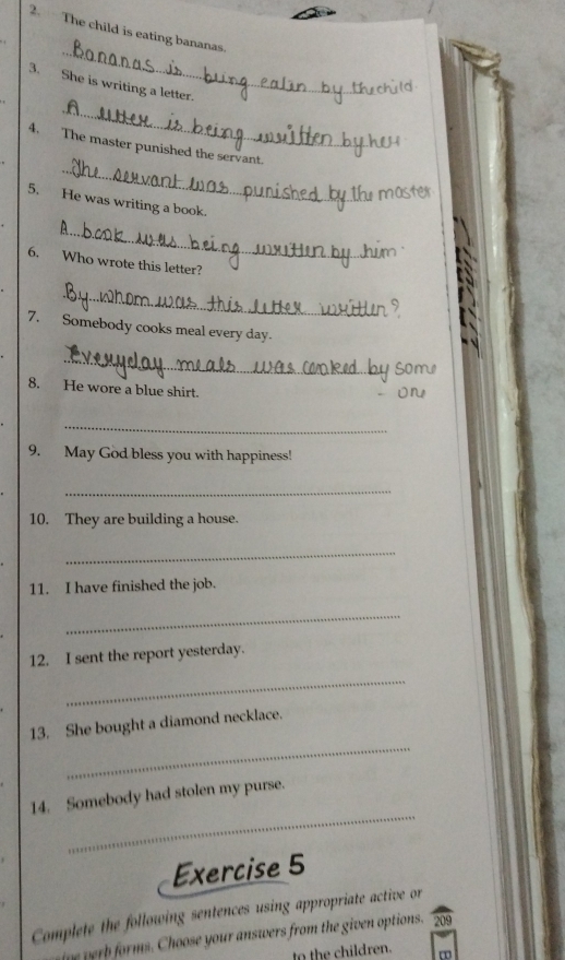 Solved: The child is eating bananas. _ _ 3. She is writing a letter ...