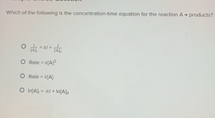 Solved: Which of the following is the concentration-time equation for ...