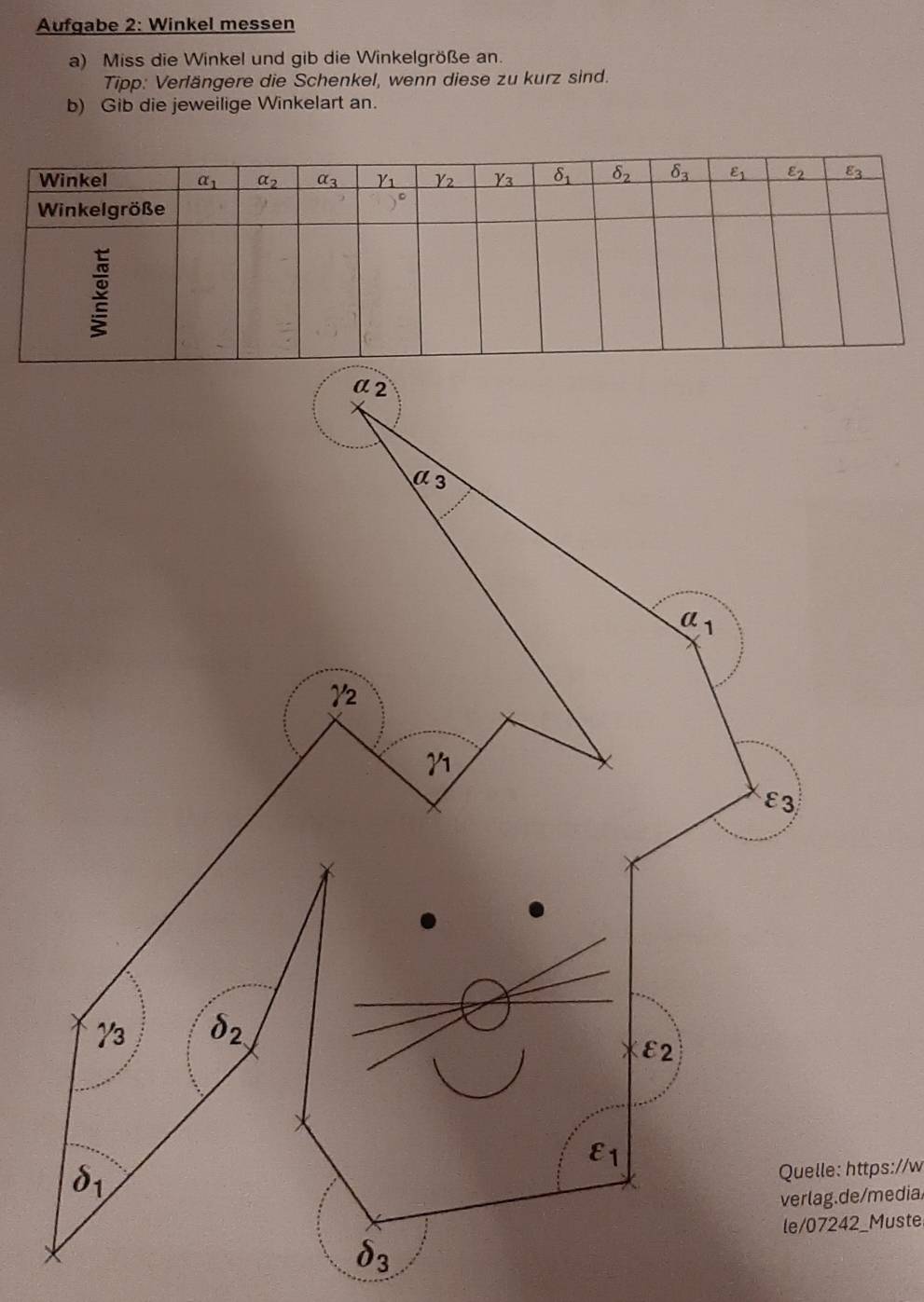 Gelöst:Aufgabe 2: Winkel messen a) Miss die Winkel und gib die ...