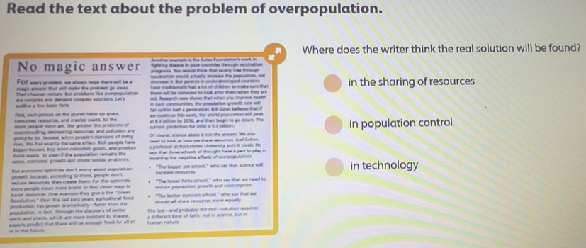 Resuelto:Read the text about the problem of overpopulation. a Where ...