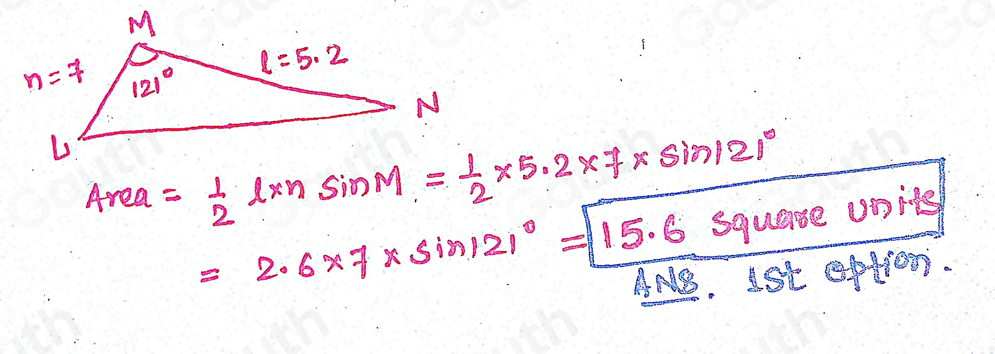 Solved: Triangle LMN is an obtuse triangle with l=5.2, n=7 , and m∠ M ...