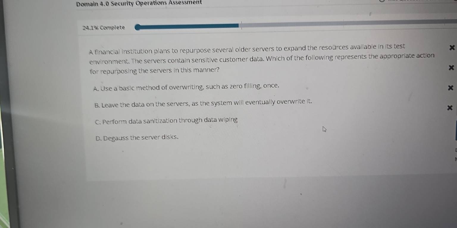 Solved: Domain 4.0 Security Operations Assessment 24.1% Complete A ...