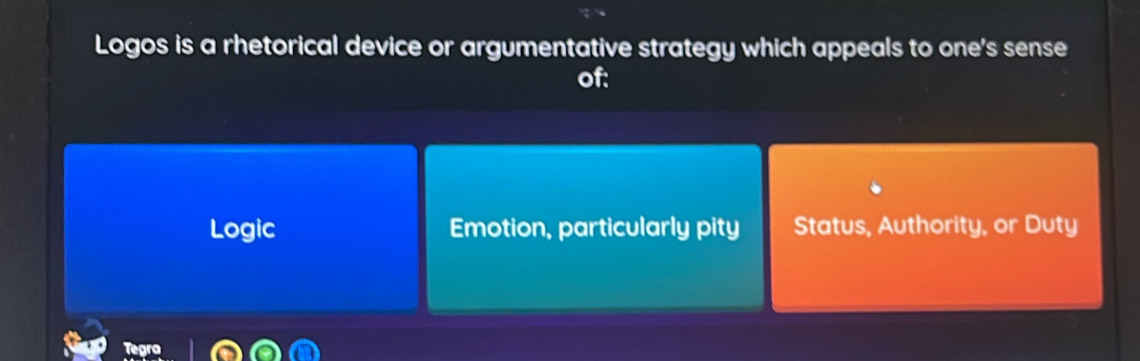 Solved: Logos is a rhetorical device or argumentative strategy which ...