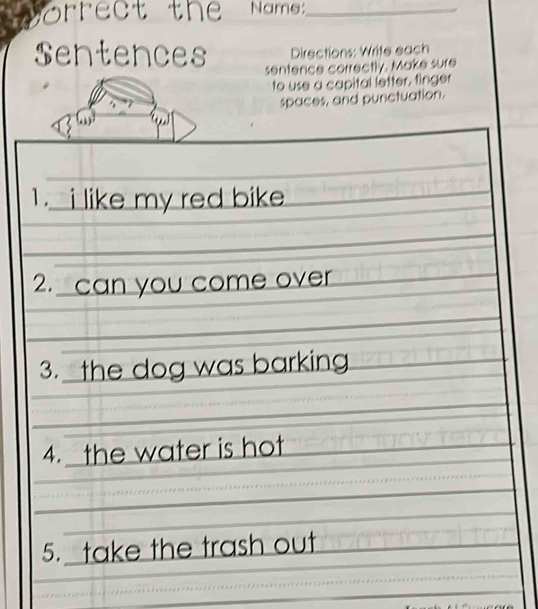 Solved: Name:_ Sentences Directions: Write each sentence correctly ...