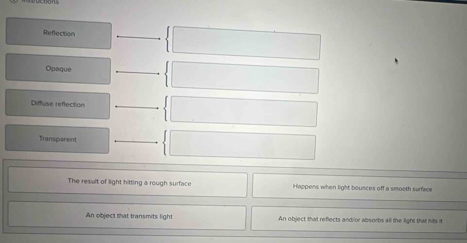 Solved: Reflection Opaque Diffuse reflection Transparent The result of ...