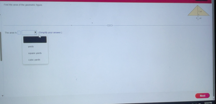 Solved: Find the area of the geometric figure The area is (Simplify ...