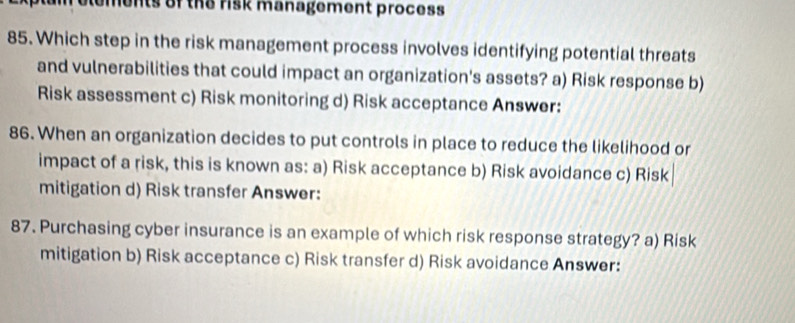 Solved: Which step in the risk management process involves identifying ...
