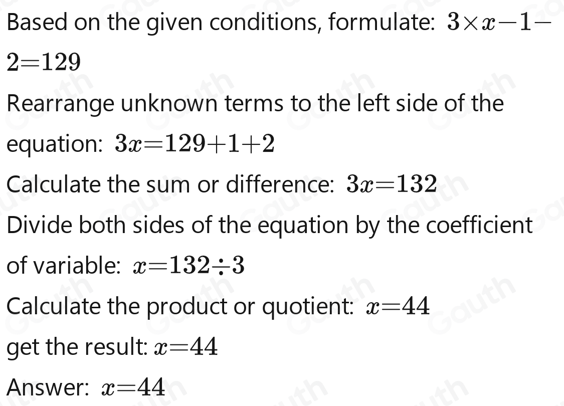 Solved: The sum of three consecutive numbers is 129. What is the difference between the largest ...