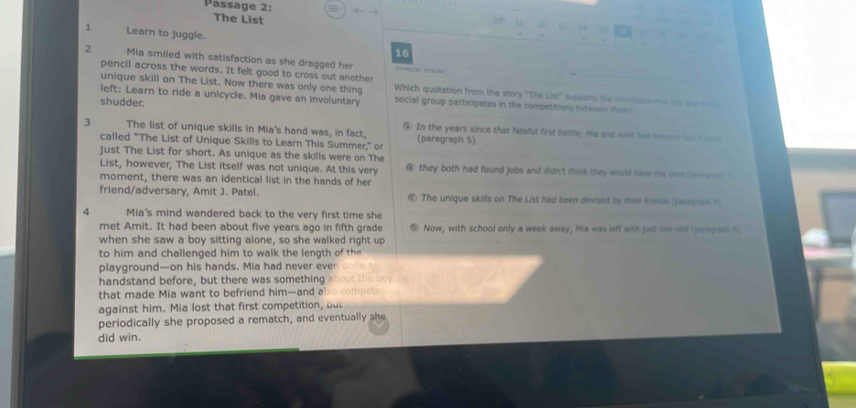 Solved: Passage 2: The List 1 Learn to juggle. 16 2 Mia smiled with ...
