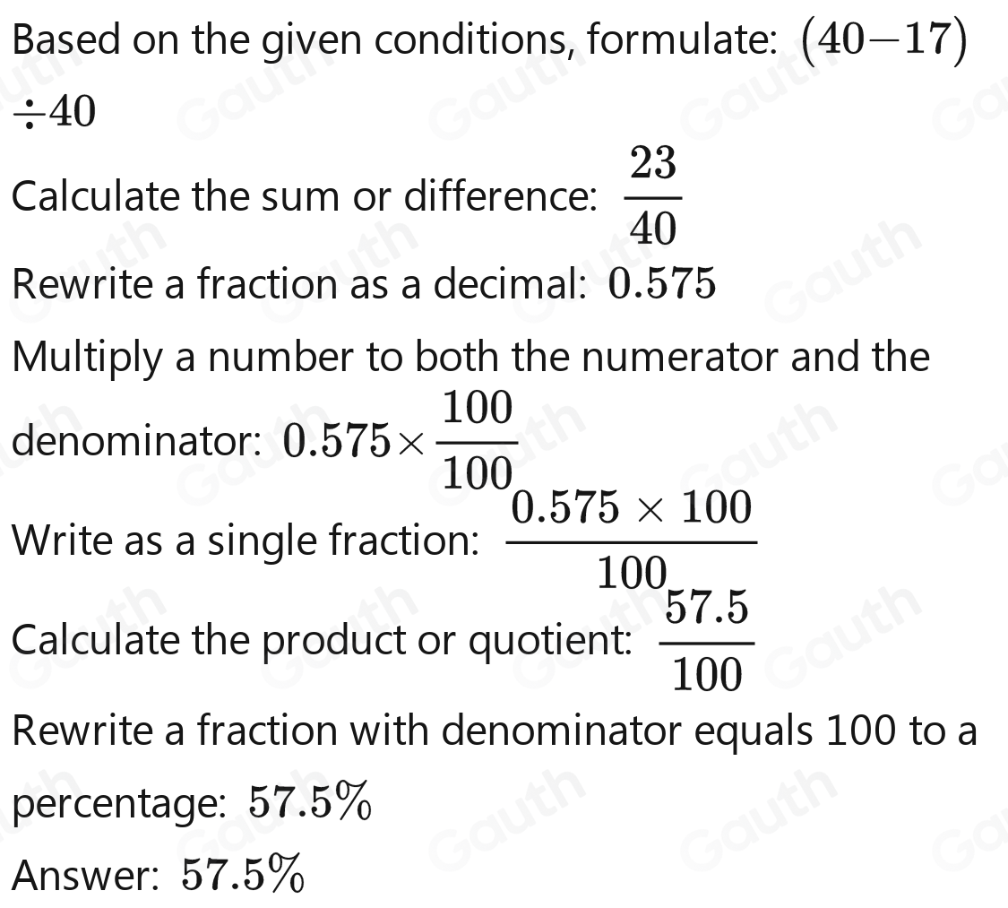 Solved: 17 of the 40 trees in a park are pine trees. What percentage of ...