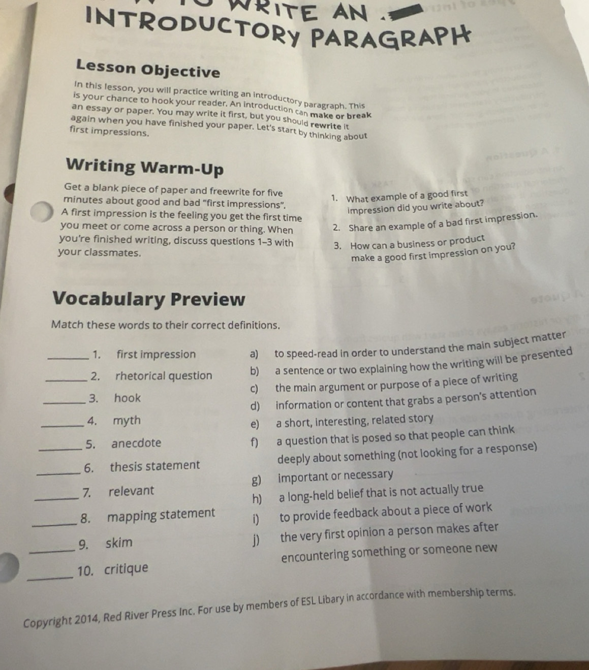 Solved: WRITE AN INTRODUCTORY PARAGRAPH Lesson Objective In this lesson ...
