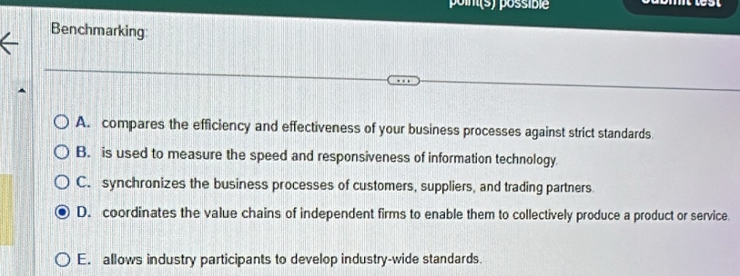 Solved: poin(s) possible Benchmarking: A. compares the efficiency and ...