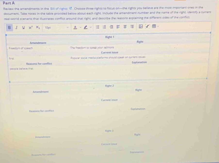 Solved: Review the amendments in the Bill of rights C. Choose three ...