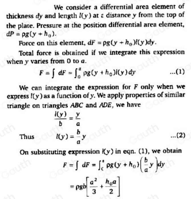 Solved: Fig. 3E.47 shows a triangular plate submerged in a liquid of ...