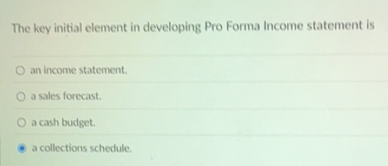 Solved: The key initial element in developing Pro Forma Income ...