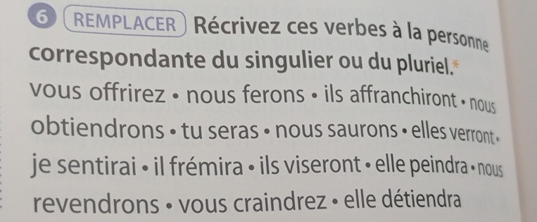 Résolu :REMPLACER) Récrivez ces verbes à la personne correspondante du ...