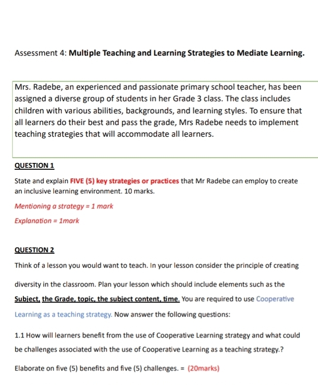 Solved: Assessment 4: Multiple Teaching and Learning Strategies to ...
