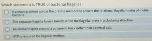 Solved: Which statement is TRUE of bacterial flagella? A proton ...