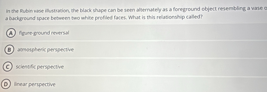 Solved: In the Rubin vase illustration, the black shape can be seen ...