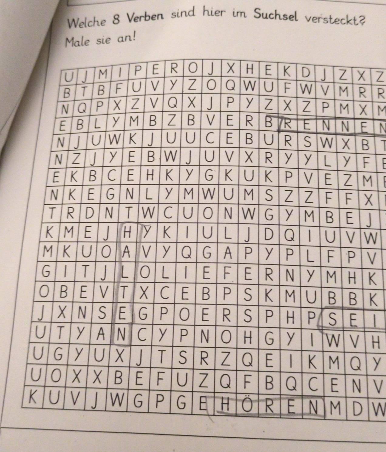 Gelöst:Welche 8 Verben sind hier im Suchsel versteckt? Male sie an! Z R ...