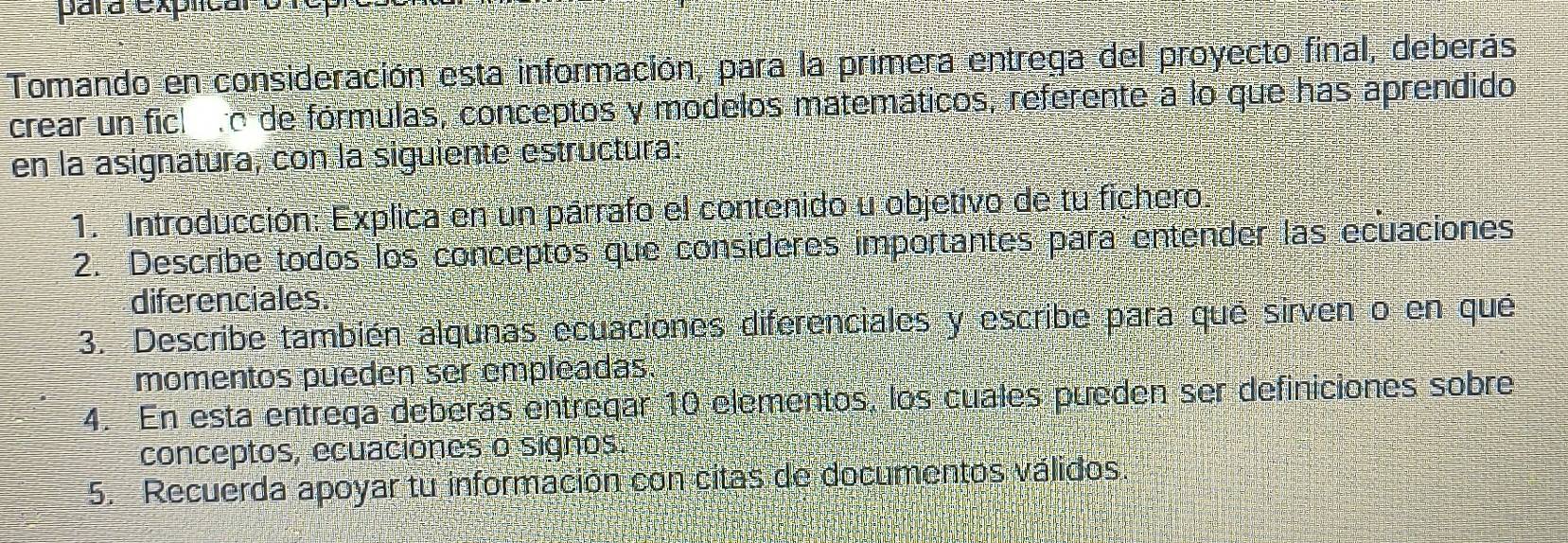 Resuelto:Tomando en consideración esta información, para la primera entrega del proyecto final, deb