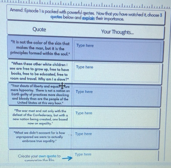 Solved: Amend: Episode 1 is packed with powerful quotes. Now that you ...