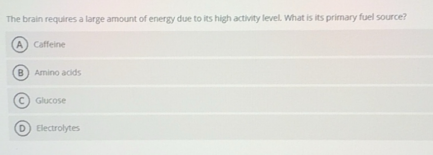 Solved: The brain requires a large amount of energy due to its high ...