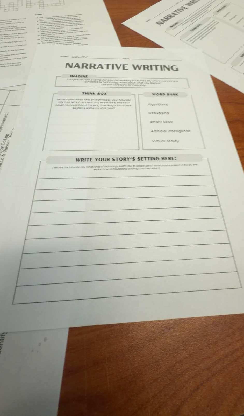 Solved: NARRATIV __ _ te NARRATIVE WRITING WORD BANK Wittal down what ...