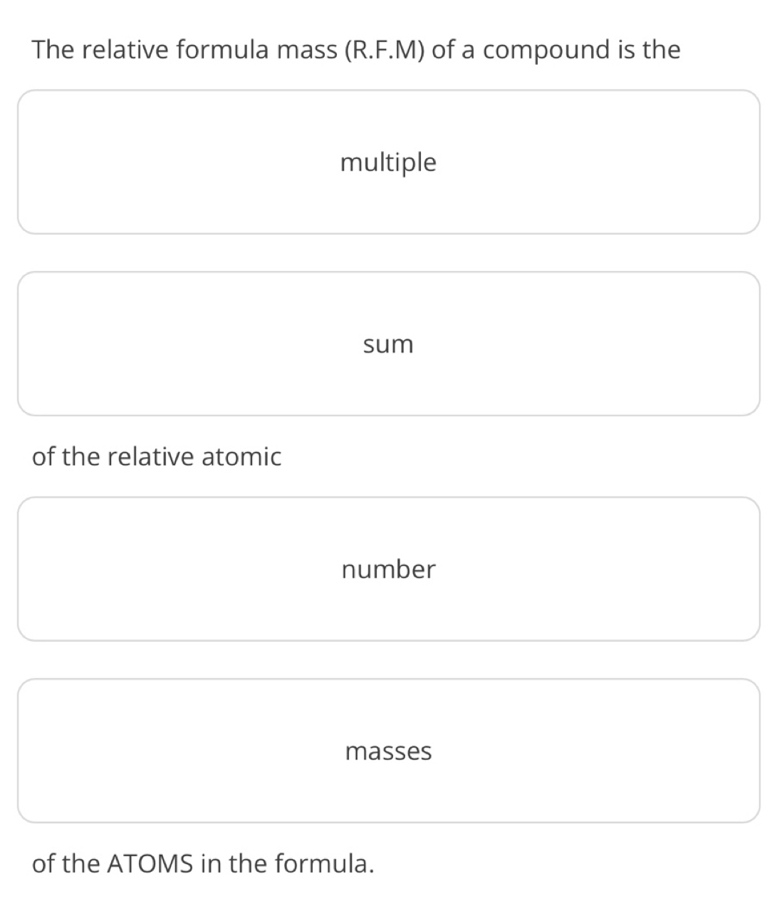 Solved: The relative formula mass (R.F.M) of a compound is the multiple ...