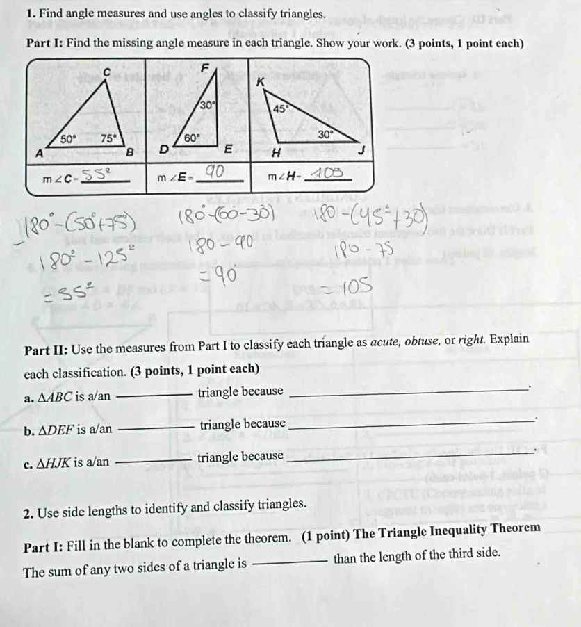 Solved: Find angle measures and use angles to classify triangles. Part ...