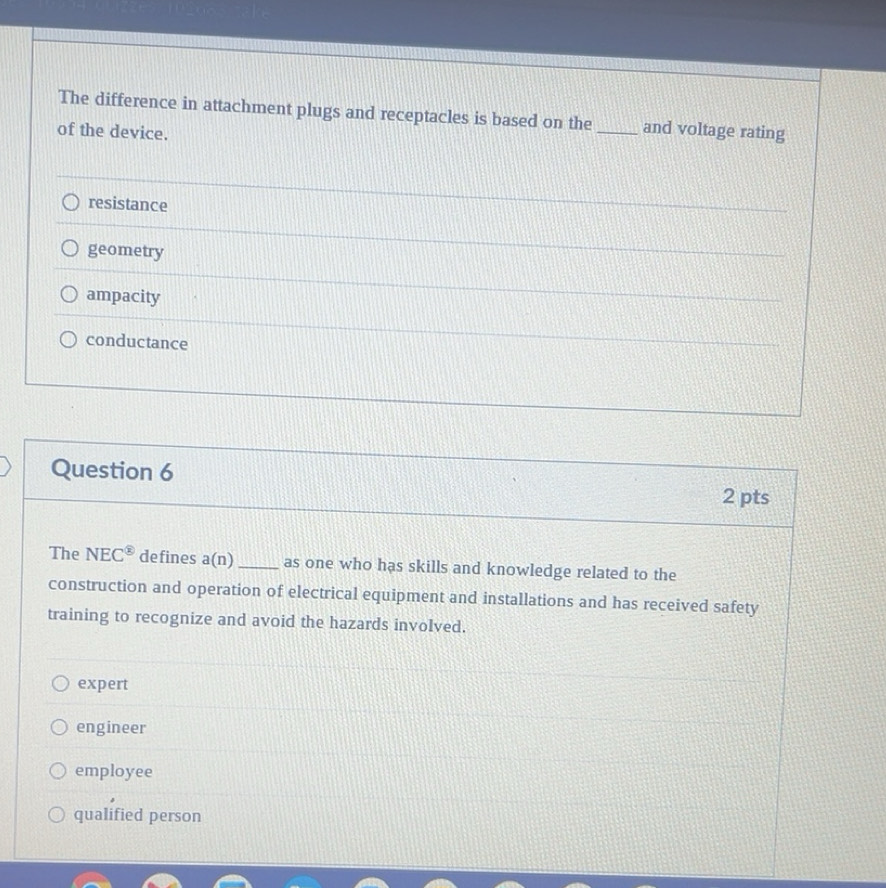 Solved: The difference in attachment plugs and receptacles is based on ...
