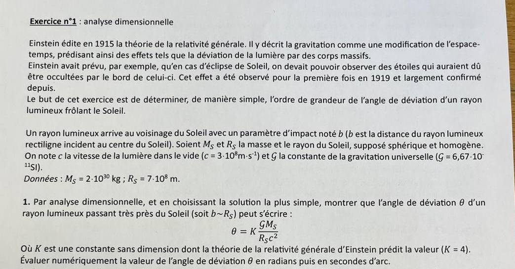 Résolu :Exercice n°1 : analyse dimensionnelle Einstein édite en 1915 la ...