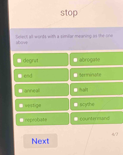 Solved: stop Select all words with a similar meaning as the one above ...