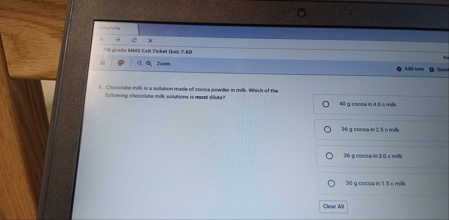 Solved: Eduphoria 7th grade MMS Exit Ticket Quiz 7.6D Ke Zoom Add note ...