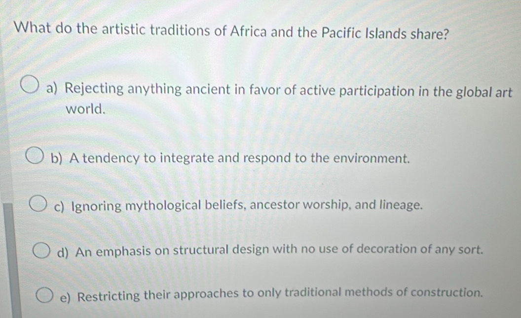 Solved: What do the artistic traditions of Africa and the Pacific ...