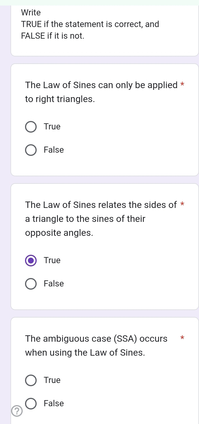 Solved: Write TRUE if the statement is correct, and FALSE if it is not ...