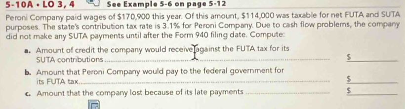 Solved: 5-10A • LO 3, 4 See Example 5-6 on page 5-12 Peroni Company ...