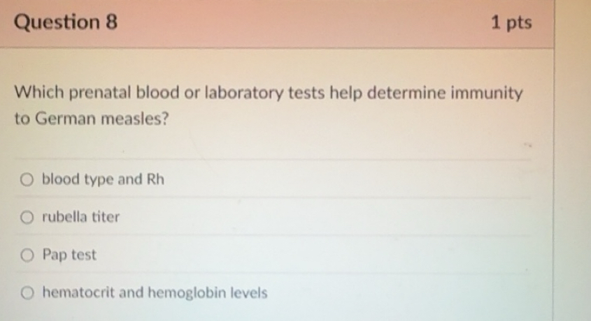 Solved: Which prenatal blood or laboratory tests help determine ...