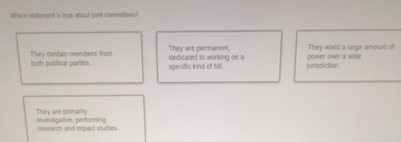 Gelöst:Which statement is true about joint committees? They are ...