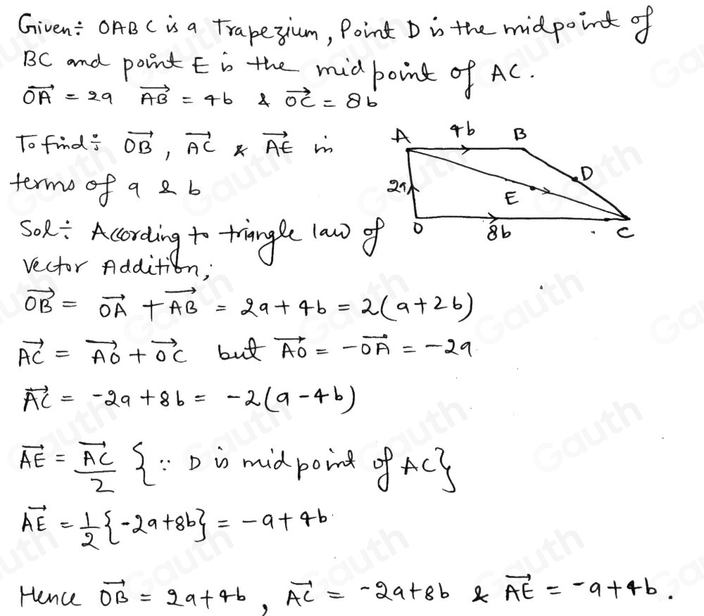 Solved: OABC is a trapezium. Point D is the midpoint of BC. Point E is ...