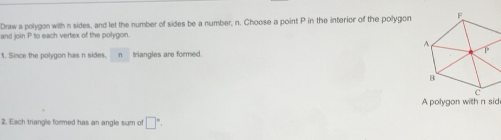 Solved: Draw a polygon with n sides, and let the number of sides be a ...