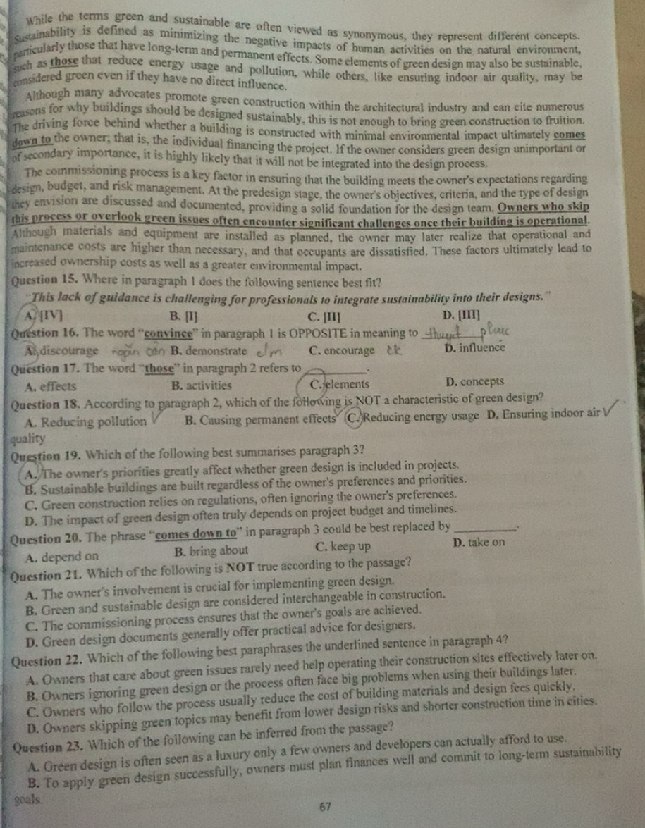Giải quyết:While the terms green and sustainable are often viewed as ...