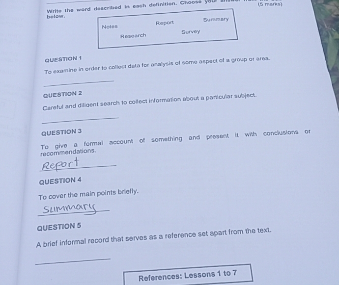 Solved: Write the word described in each definition. Choose your al (5 ...