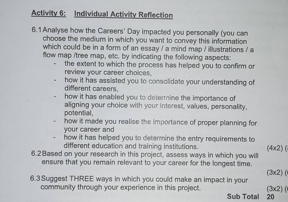 Solved: Activity 6: Individual Activity Reflection 6.1 Analyse how the ...